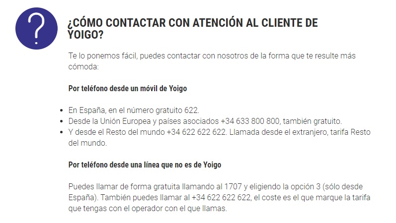 Teléfono Yoigo de Atención al Cliente - Tecmoviles